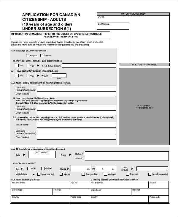 FREE 11+ Citizen Application Form Samples, PDF, MS Word, Google Docs, Excel