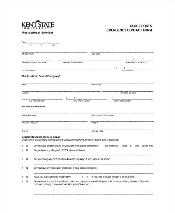 FREE 34+ Emergency Contact Forms in PDF | MS Word | Excel