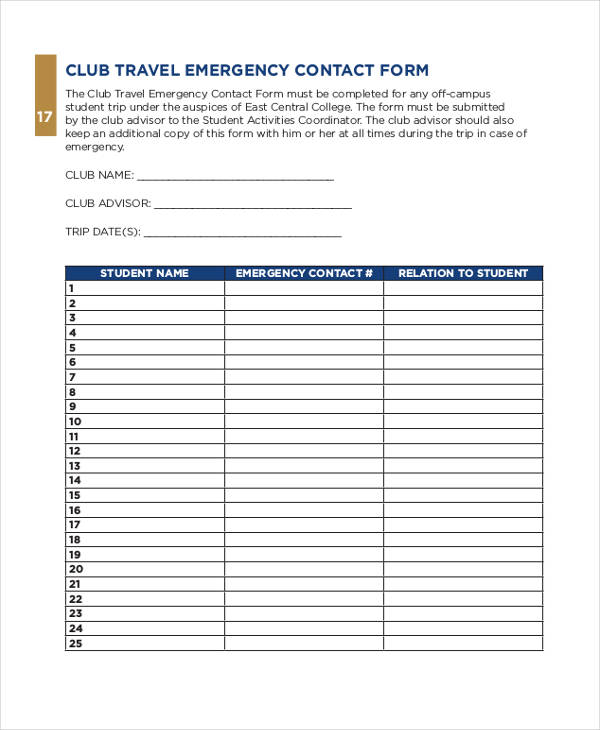 FREE 38+ Emergency Contact Form Samples, PDF, MS Word, Google Docs, Excel