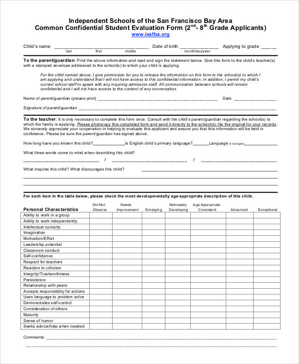 FREE 32+ Sample Student Evaluation Forms in PDF | Excel | MS Word