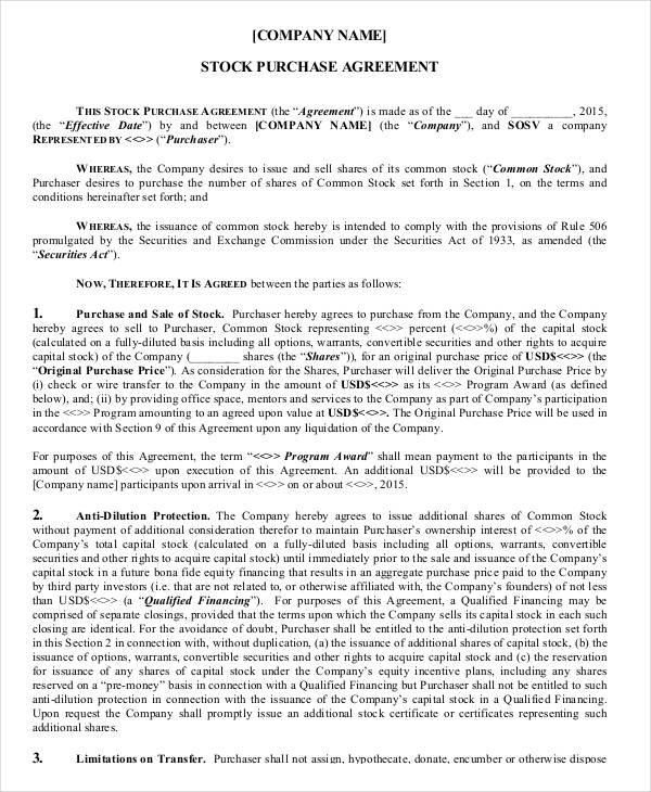 FREE 12+ Stock Purchase Agreement Forms in PDF | MS Word