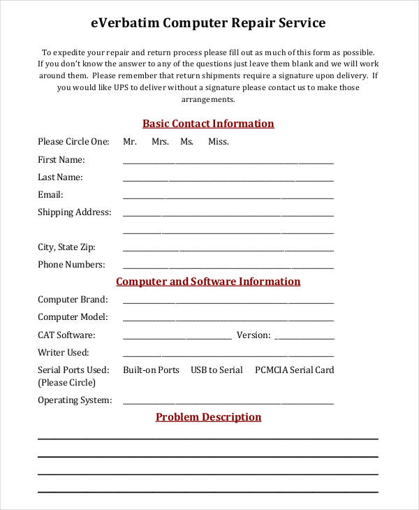 FREE 37+ Service Forms in PDF | Excel | MS Word