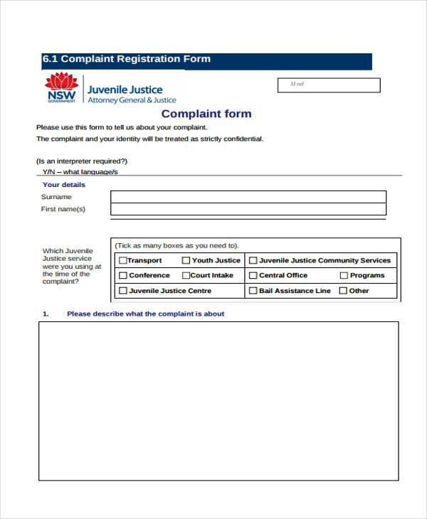 FREE 46+ Complaint Form Samples, PDF, MS Word, Google Docs, Excel