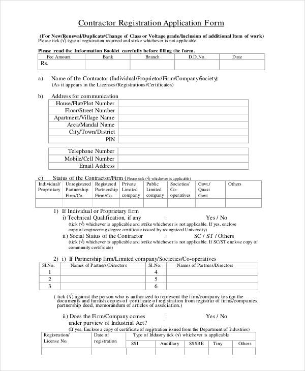 FREE 11+ Contractor Application Forms in PDF | Excel