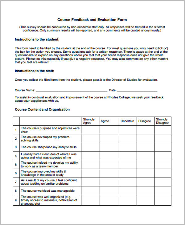 FREE 27+ Sample Student Feedback Forms in PDF | MS Word | Excel