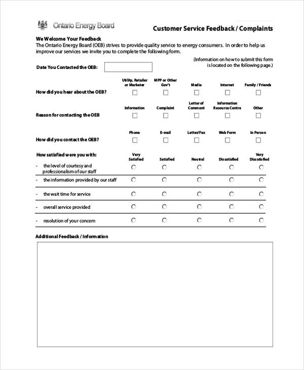 Customer Service Feedback Template Customer Service Feedback Template