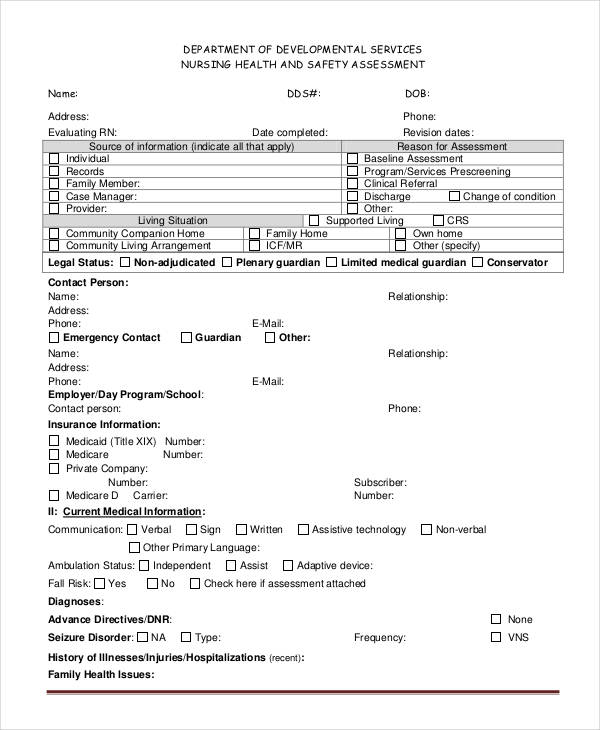 FREE 42+ Health Assessment Form Samples, PDF, MS Word, Google Docs
