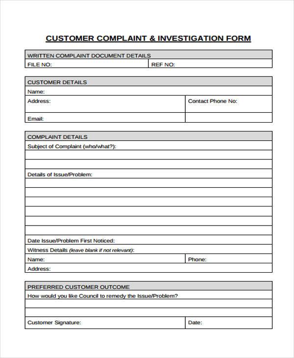 FREE 46+ Complaint Form Samples, PDF, MS Word, Google Docs, Excel