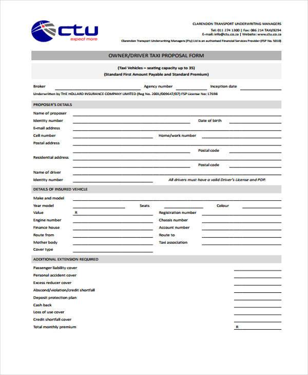 FREE 10+ Taxi Proposal Forms in PDF | MS Word