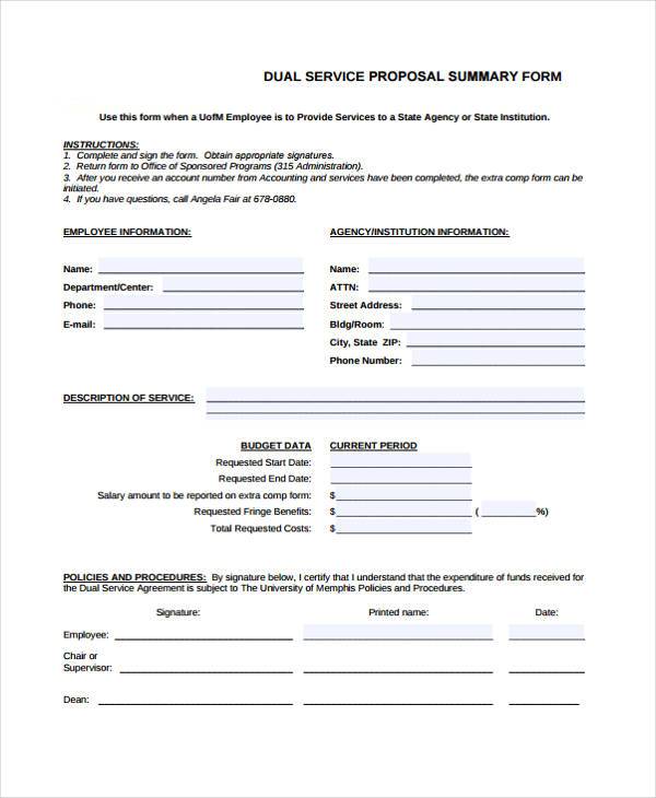 FREE 8+ Proposal Summary Forms in PDF | MS Word