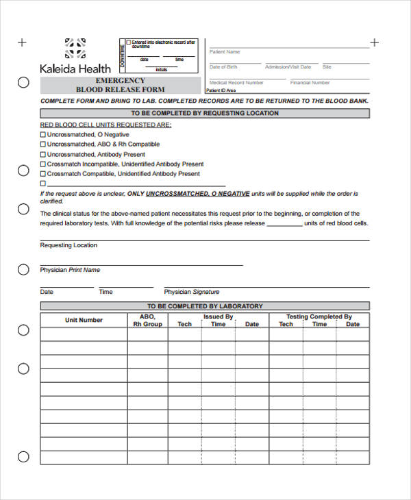 FREE 25+ Emergency Release Form Samples, PDF, MS Word, Google Docs
