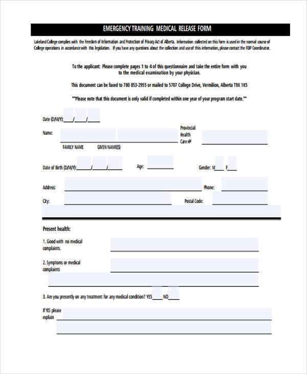 FREE 25+ Emergency Release Form Samples, PDF, MS Word, Google Docs