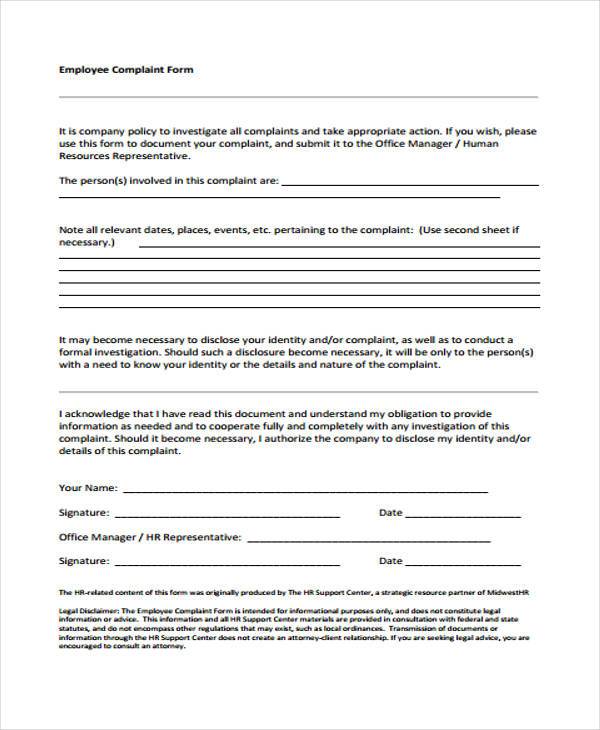 FREE 46+ Complaint Form Samples, PDF, MS Word, Google Docs, Excel