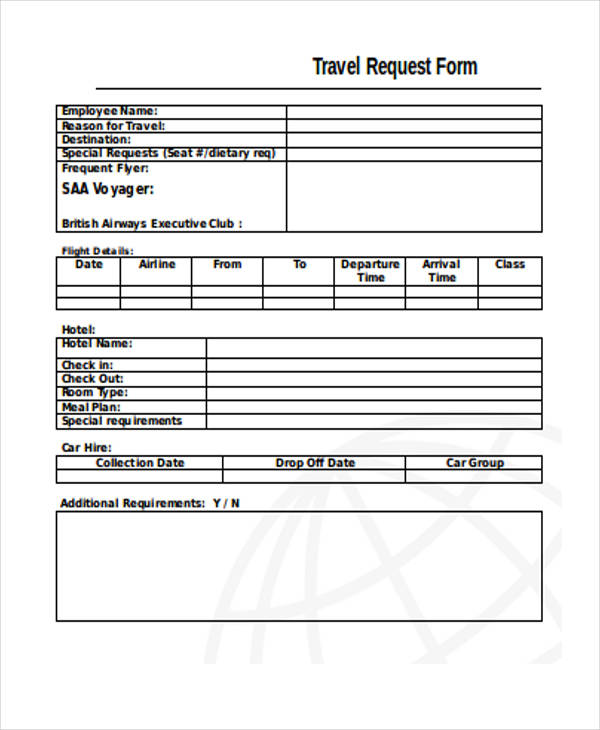 FREE 36+ Travel Request Form Samples, PDF, MS Word, Google Docs, Excel