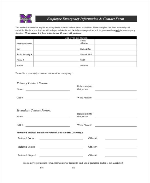 Emergency Medical Information Form Template For Your Needs