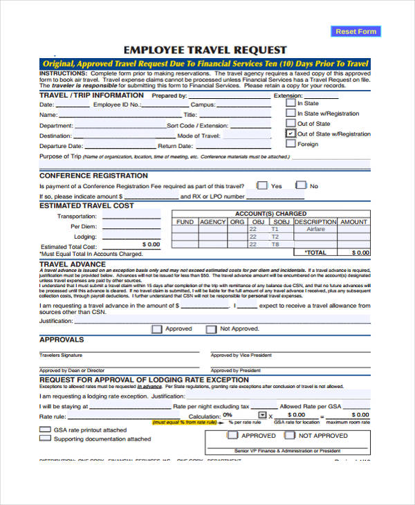 FREE 35+ Travel Form Samples, PDF, MS Word, Google Docs, Excel
