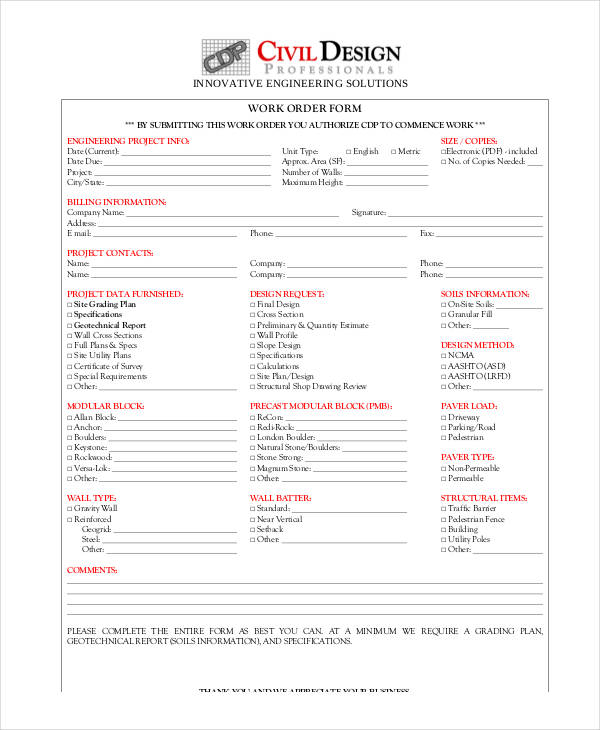 FREE 20+ Work Order Forms in PDF | Excel | MS Word