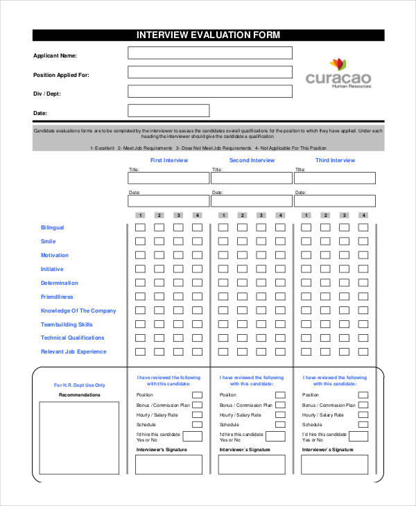 FREE 31+ Interview Evaluation Form Samples, PDF, MS Word, Google Docs ...