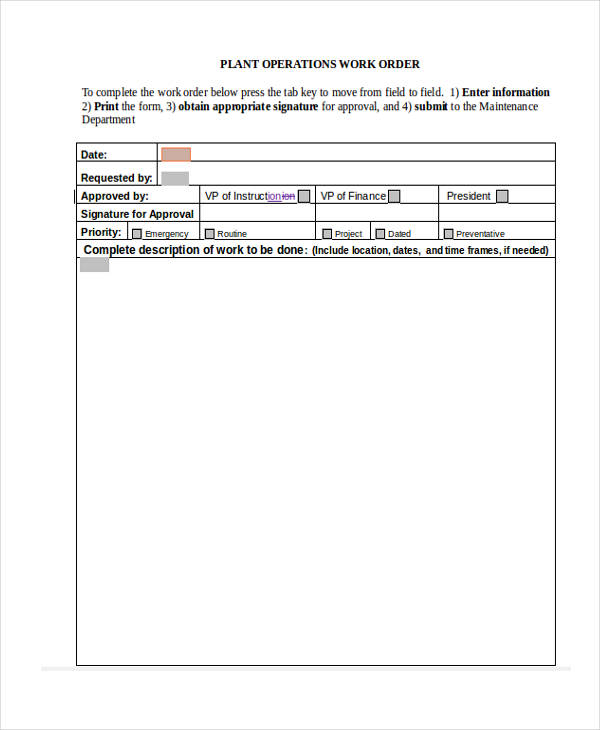 FREE 22+ Work Order Form Samples, PDF, MS Word, Google Docs