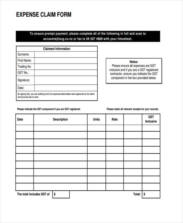 Claim Form Template