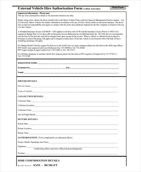 FREE 20+ Vehicle Authorization Form Samples, PDF, MS Word, Google Docs