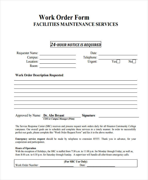 FREE 27 Printable Work Order Forms In PDF Excel MS Word