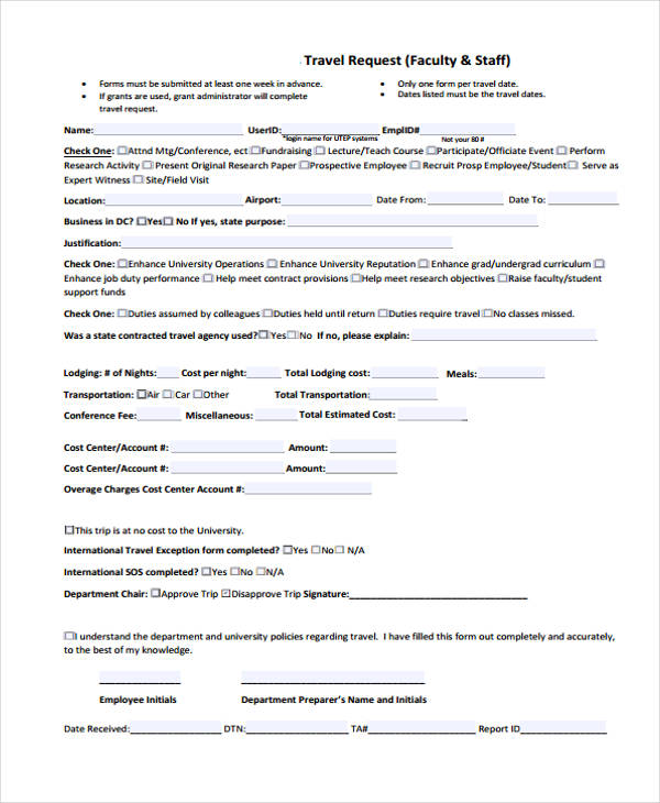 FREE 36+ Travel Request Form Samples, PDF, MS Word, Google Docs, Excel