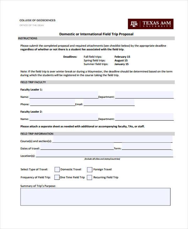 FREE 11+ Field Trip Proposal Form Samples, PDF, MS Word, Google Docs