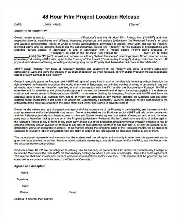 Filming Release Form Printable