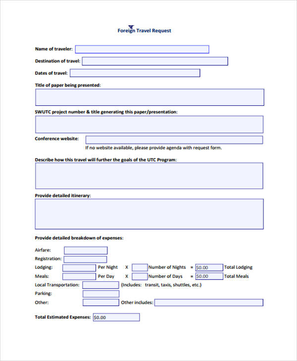 FREE 35+ Travel Form Samples, PDF, MS Word, Google Docs, Excel