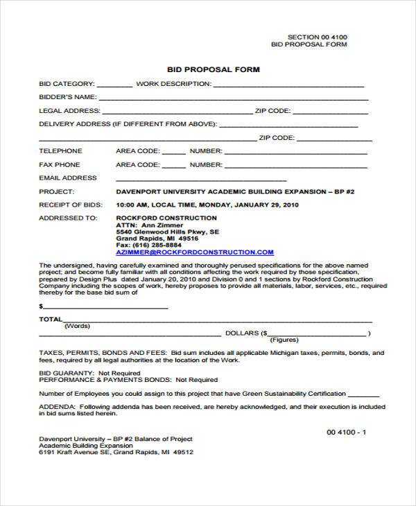 FREE 37 Proposal Forms In PDF Excel MS Word