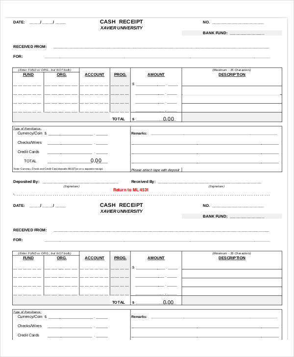 FREE 41+ Receipt Form Samples, PDF, MS Word, Google Docs, Excel