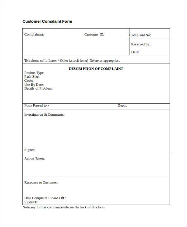 FREE 37+ Complaint Forms in MS Word