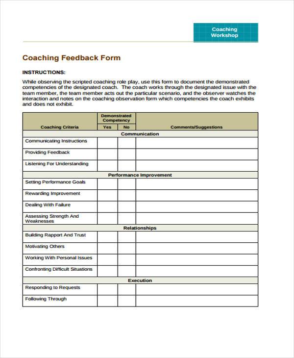 FREE 15+ Coaching Feedback Form Samples, PDF, MS Word, Google Docs, Excel