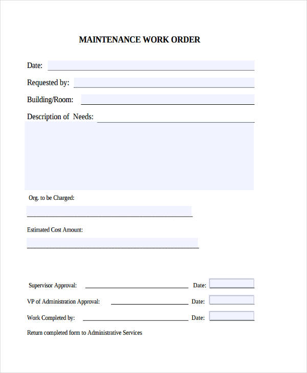 Free Printable Maintenance Work Order Template Templateral Free 8 Sample Maintenance Work 