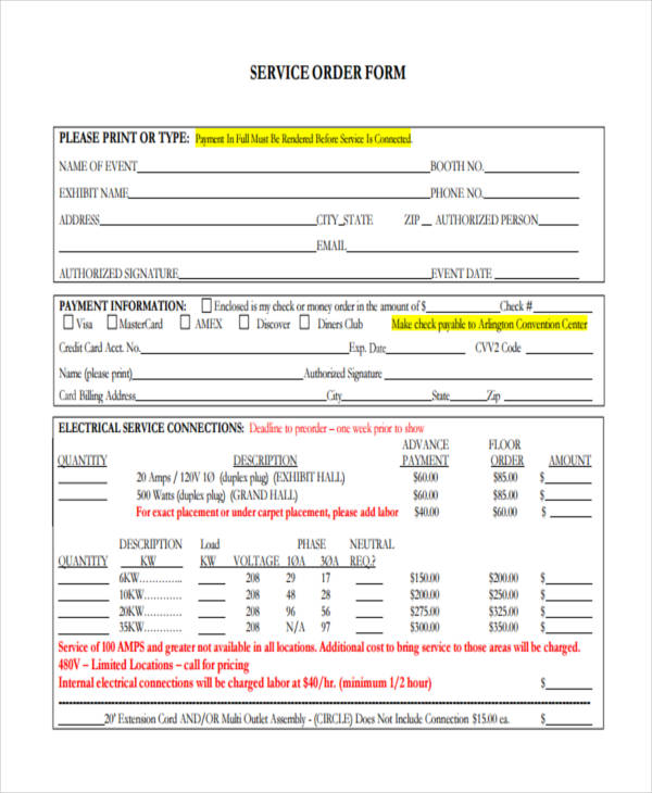 FREE 31+ Sample Service Forms in PDF | MS Word | Excel