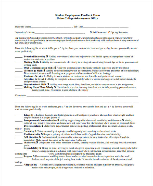 FREE 23+ Student Feedback Form Samples, PDF, MS Word, Google Docs