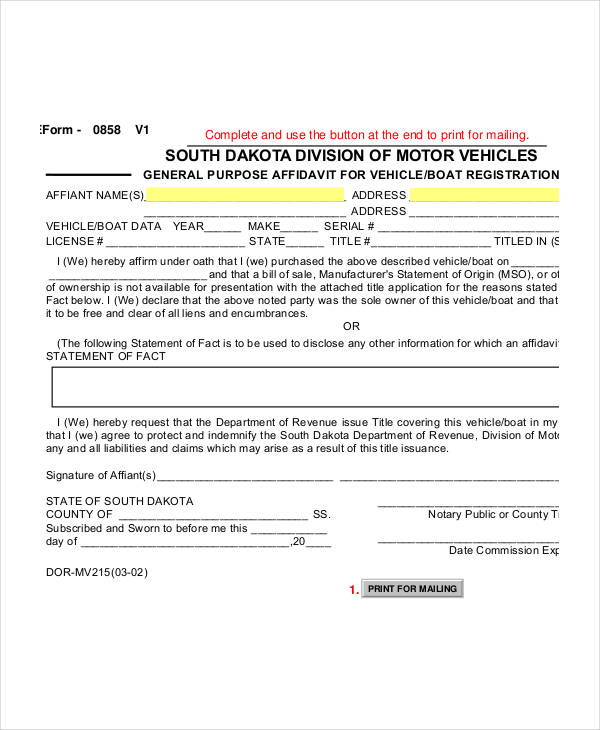 FREE 15+ Vehicle Affidavit Form Samples, PDF, MS Word, Google Docs