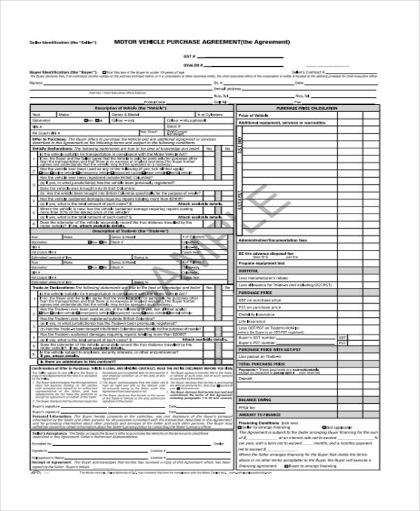 FREE 8+ Vehicle Purchase Agreement Forms in PDF | MS Word