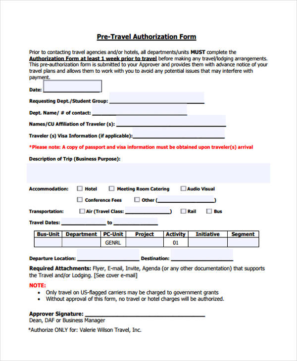 FREE 35+ Travel Form Samples, PDF, MS Word, Google Docs, Excel