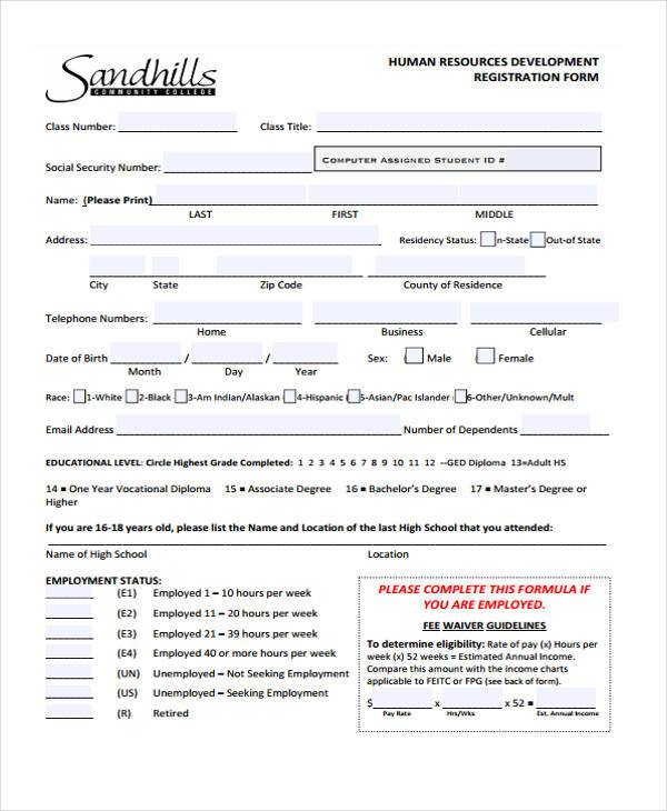 FREE 9 HR Registration Forms In PDF MS Word