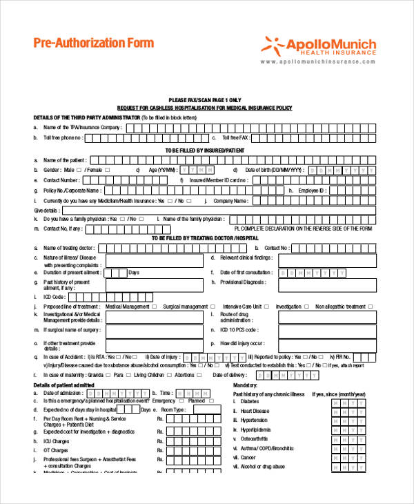 FREE 13+ Prior Authorization Forms in PDF | MS Word