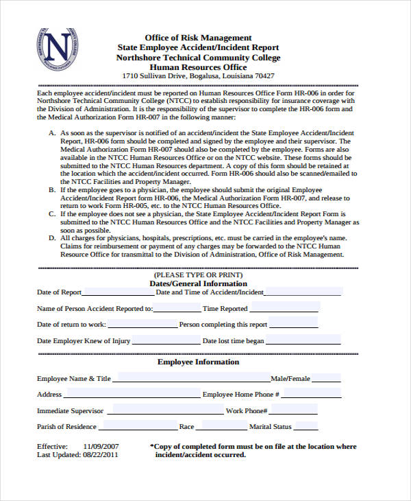FREE 41 Sample Incident Report Forms In PDF Pages Excel MS Word