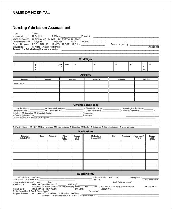FREE 22+ Nursing Assessment Form Samples, PDF, MS Word, Google Docs