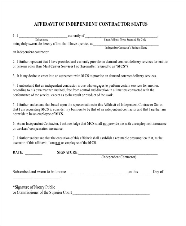 FREE 11+ Contractor Affidavit Forms in PDF | MS Word | Excel