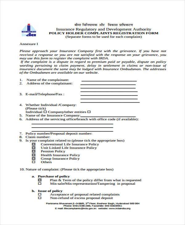 FREE 46+ Complaint Form Samples, PDF, MS Word, Google Docs, Excel
