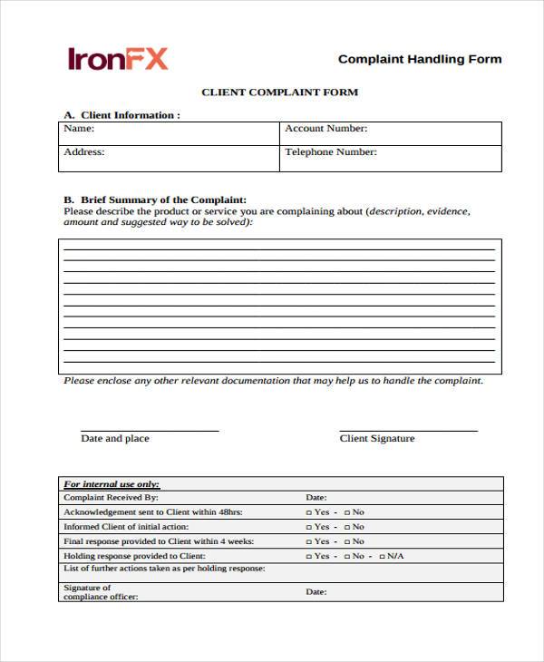 FREE 46+ Complaint Form Samples, PDF, MS Word, Google Docs, Excel