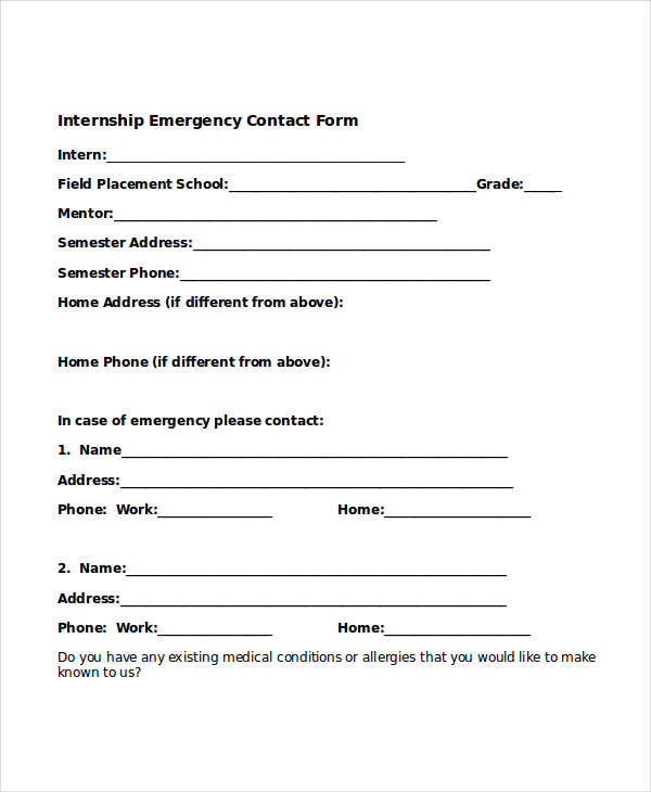 10 Emergency Information Form Template Million Template Ideas 