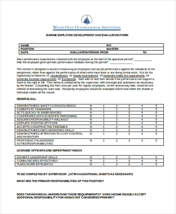 FREE 36+ Printable Employee Evaluation Forms in PDF | MS Word | Excel