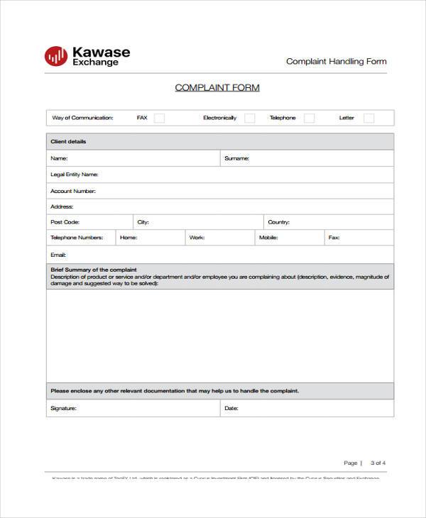 FREE 46+ Complaint Form Samples, PDF, MS Word, Google Docs, Excel